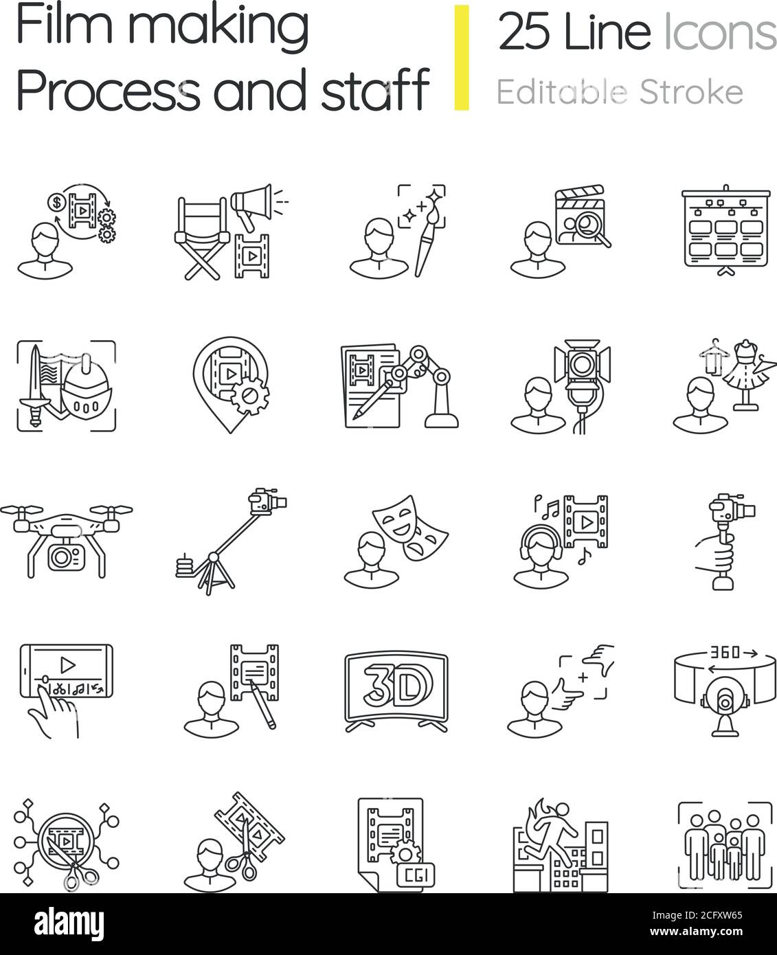 Film making process and staff linear icons set Stock Vector Image & Art ...
