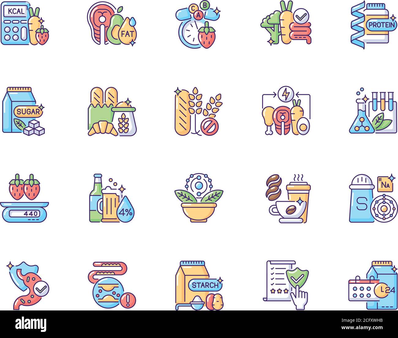Healthy eating RGB color icons set Stock Vector Image & Art - Alamy