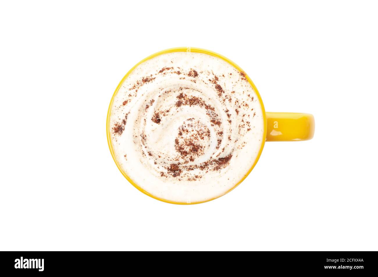Yellow cup of latte isolated on white background Stock Photo - Alamy