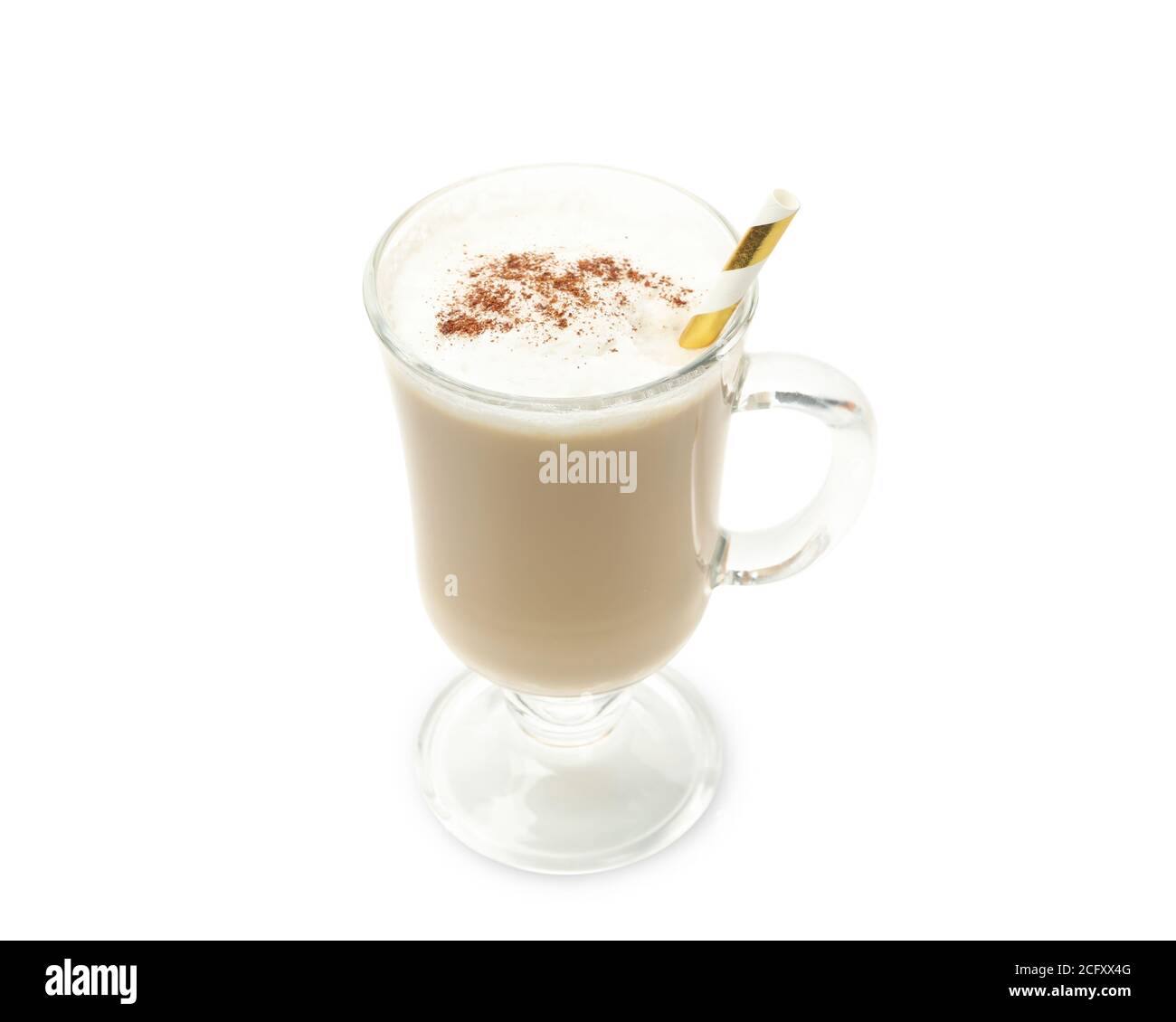 Glass of latte isolated on white background Stock Photo - Alamy