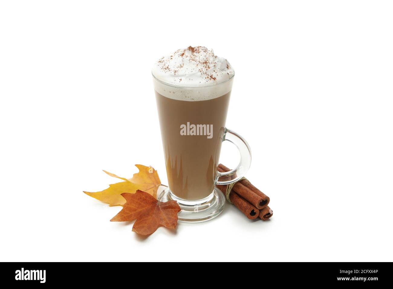 Glass of latte isolated on white background Stock Photo - Alamy