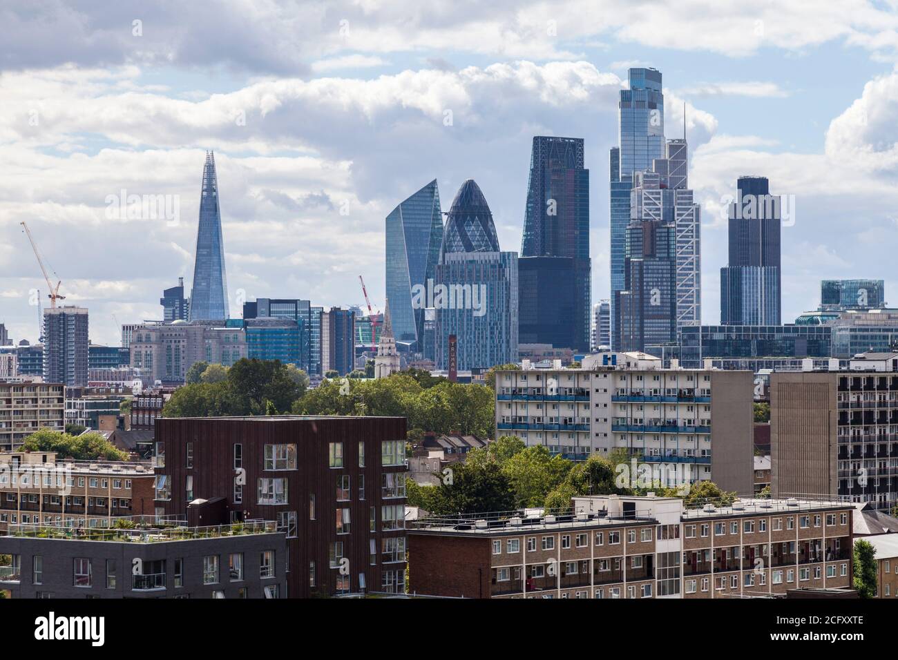 London skyline,England,UK viewed from Tower Hamlets, including the ...