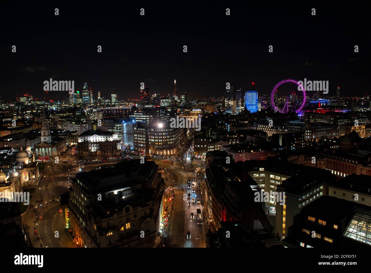 Night view of London Cityscape with bright lights and skyscrapers Stock ...
