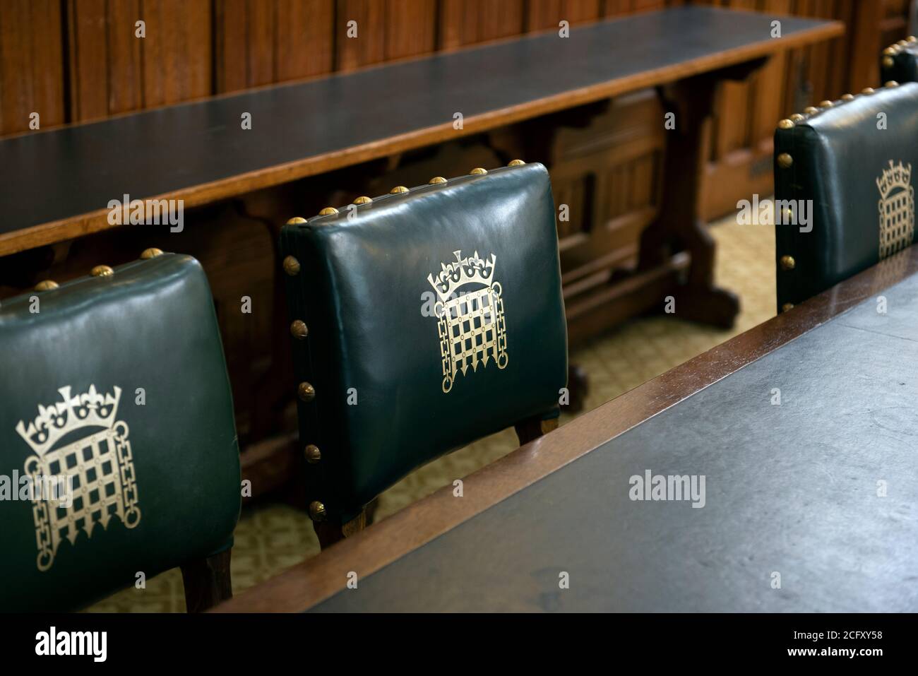 Chair in The House of Commons, Parliament with the logo on the back in ...