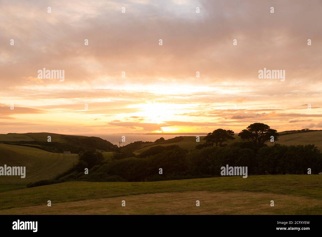 Sunset over, Hope Cove, Kingsbridge, Devon, England, United Kingdom ...
