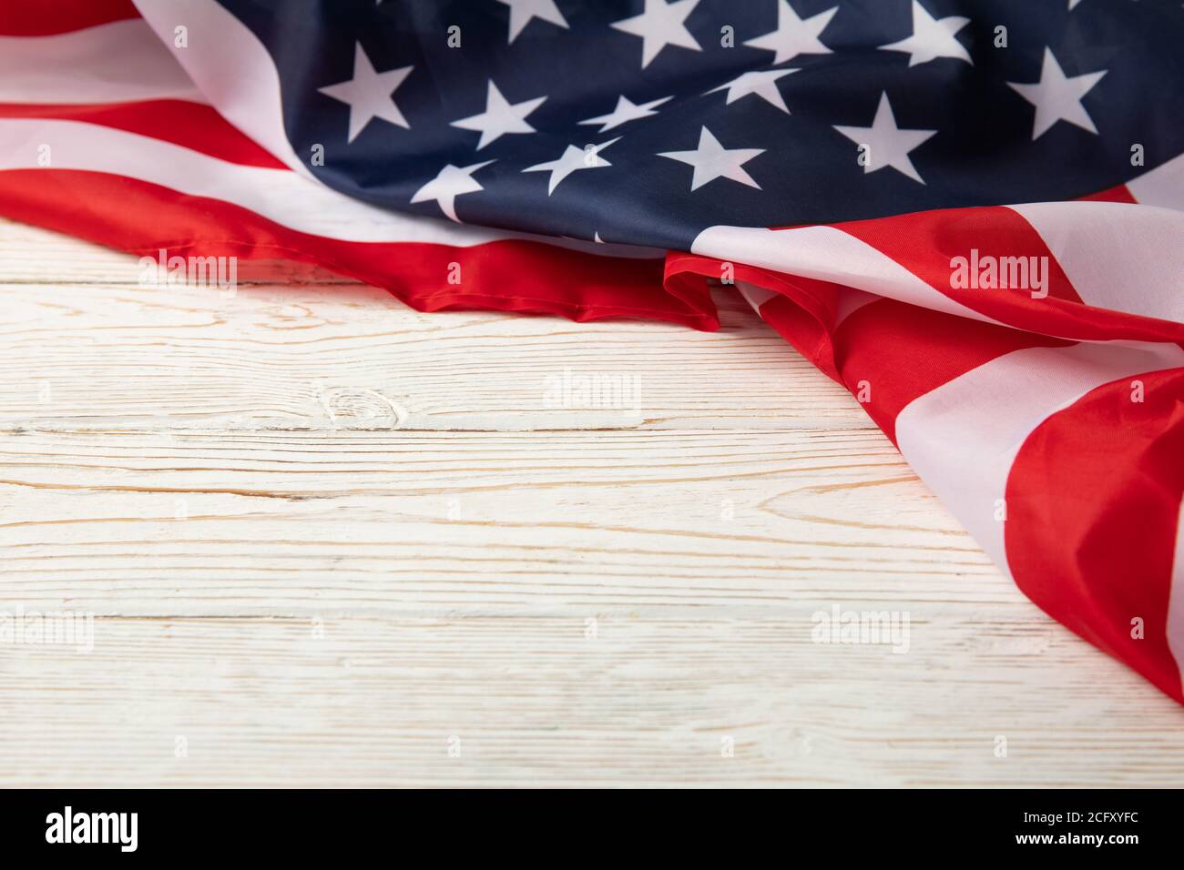 American flag on white wooden background, space for text Stock Photo ...