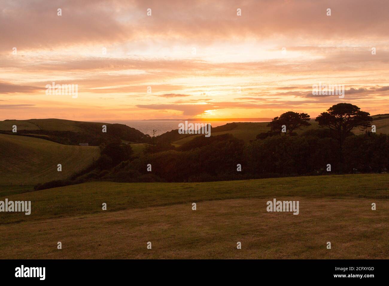 Sunset over, Hope Cove, Kingsbridge, Devon, England, United Kingdom ...