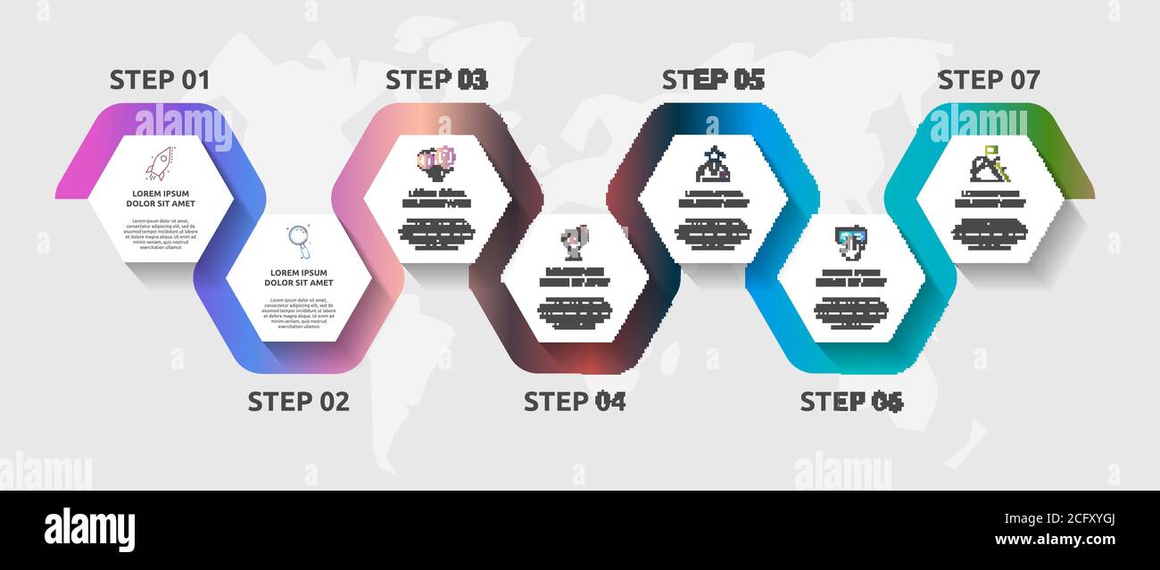 Vector infographic template hexagons for seven icons, diagram, graph ...