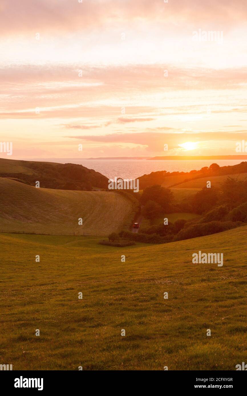 Sunset over, Hope Cove, Kingsbridge, Devon, England, United Kingdom ...
