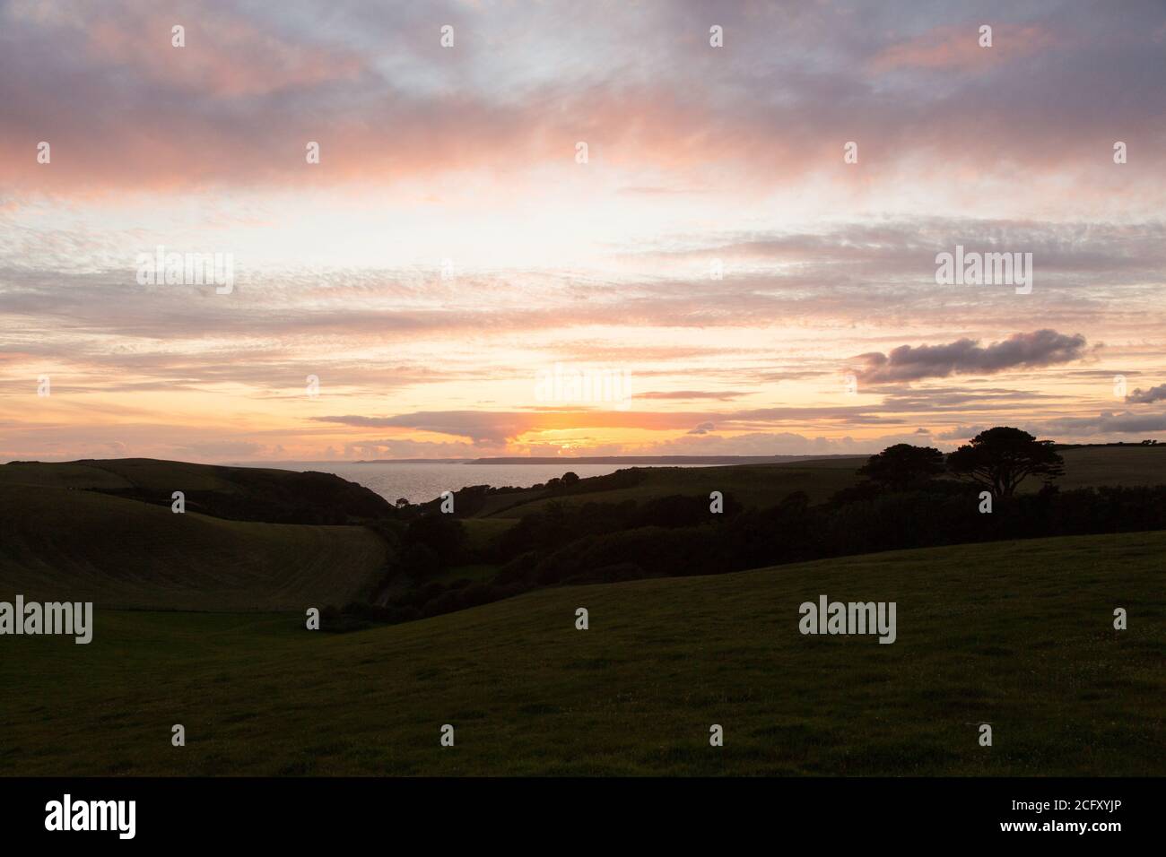 Sunset over, Hope Cove, Kingsbridge, Devon, England, United Kingdom ...