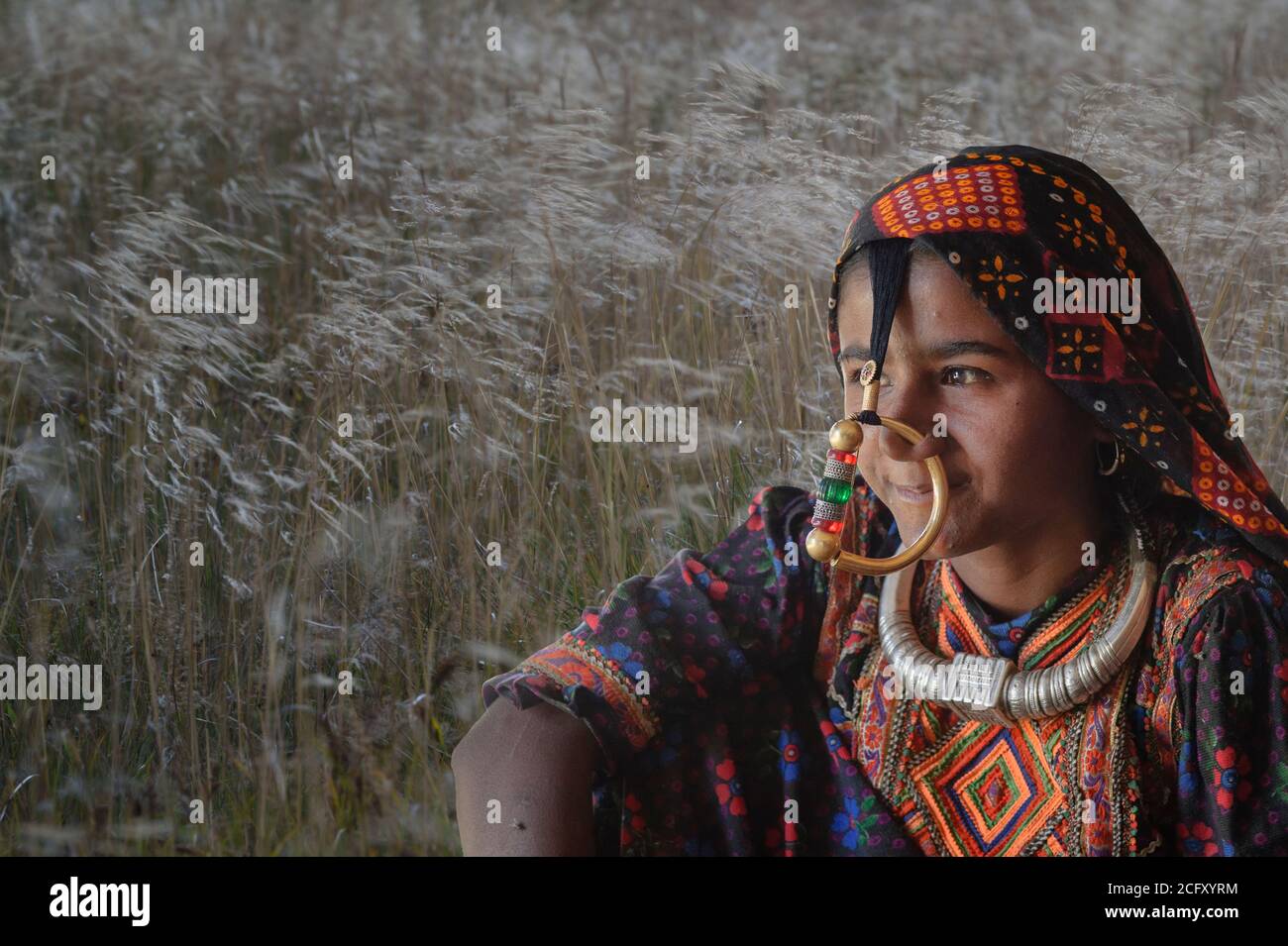 Dhaneta jat woman wearing the Nathli gold nose ring, Madhari group ...