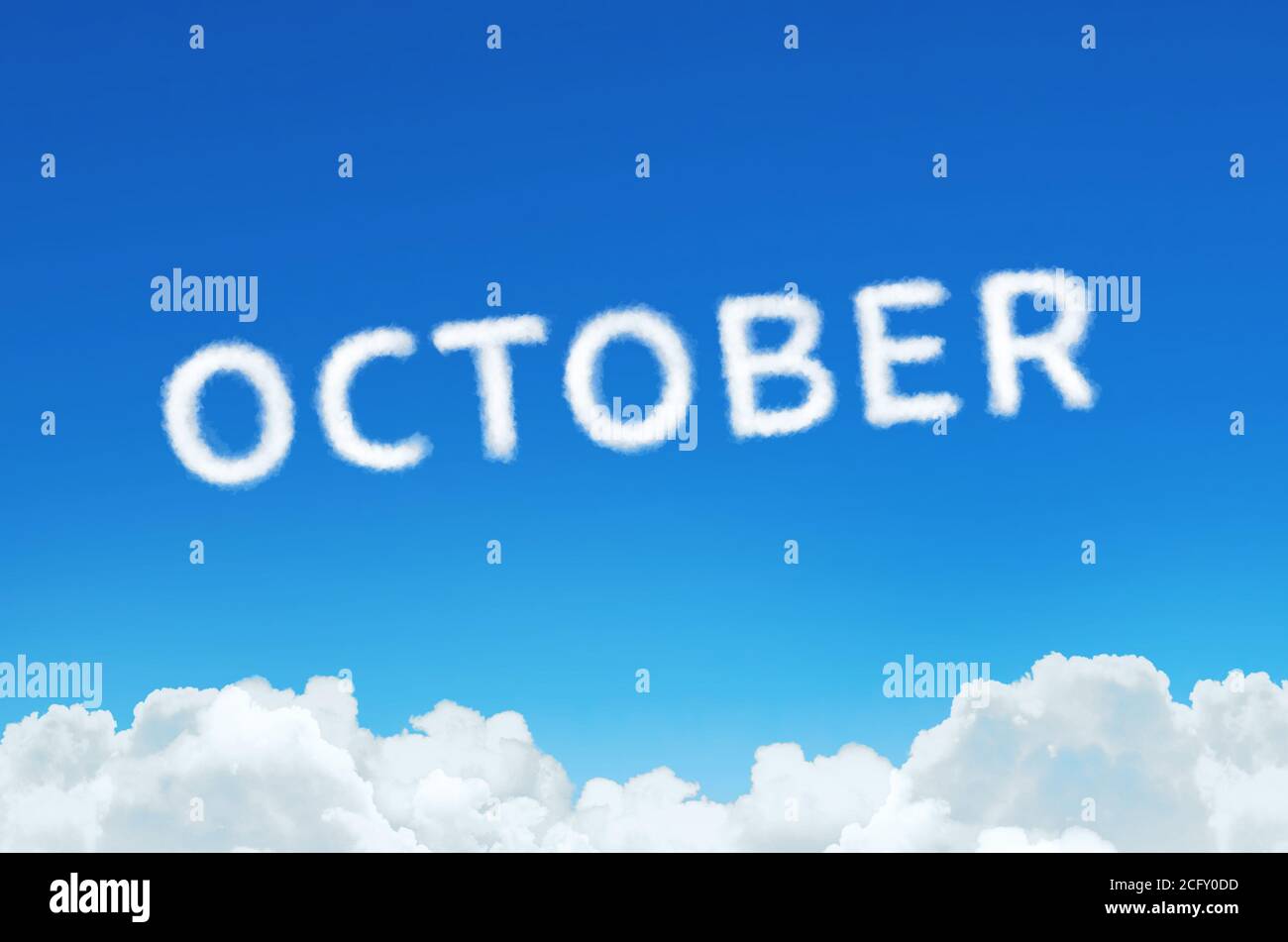 Word October made of clouds steam on blue sky background. Month ...
