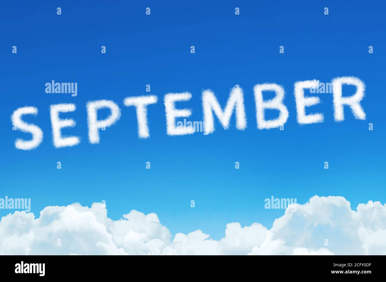 Word September made of clouds steam on blue sky background. Month ...