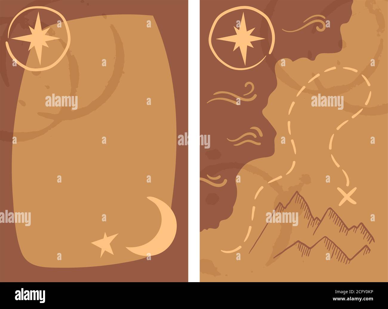 Old treasury map card two sides, vector illustration with text place ...