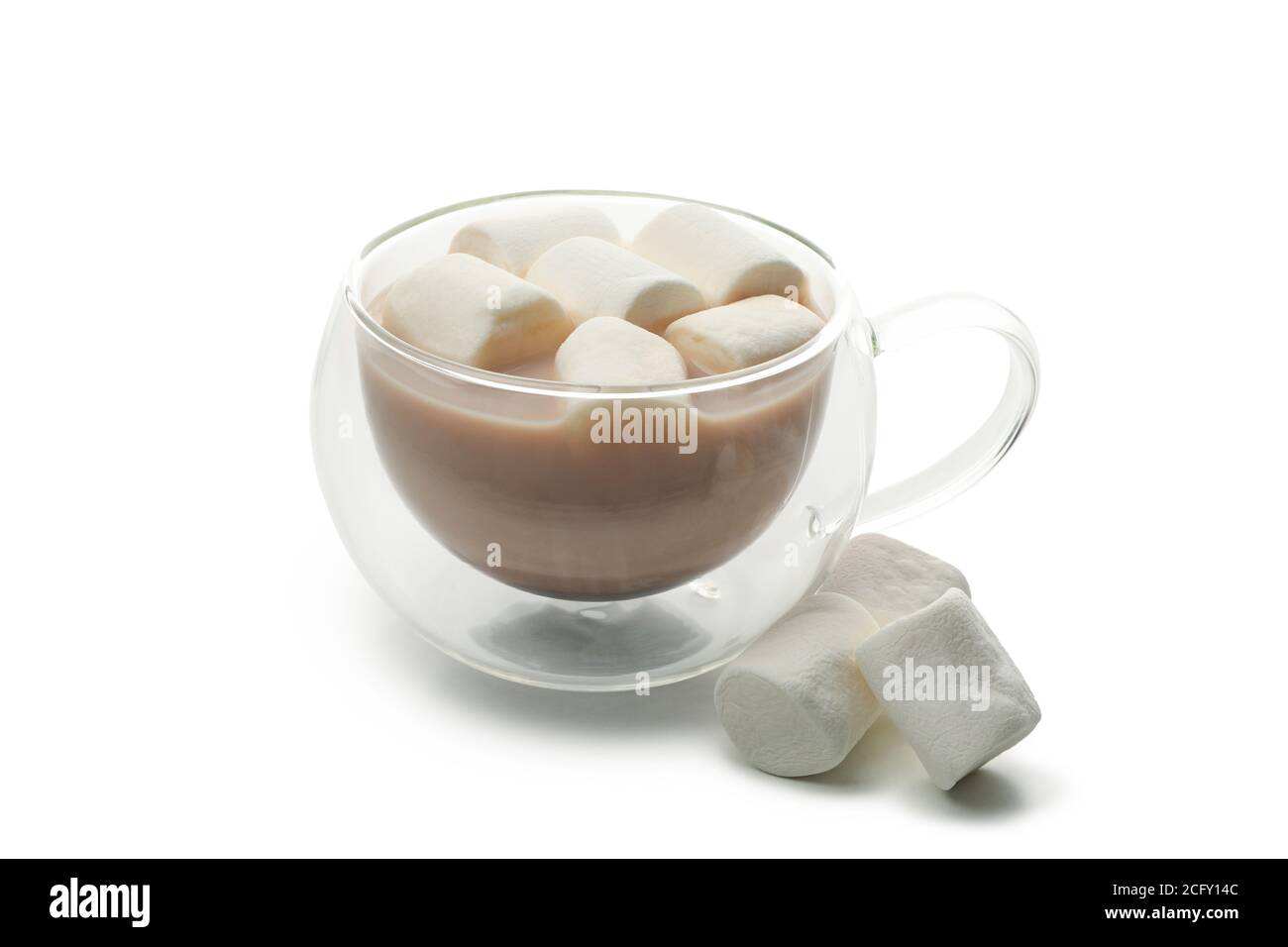 Cup of coffee with marshmallows isolated on white background Stock ...