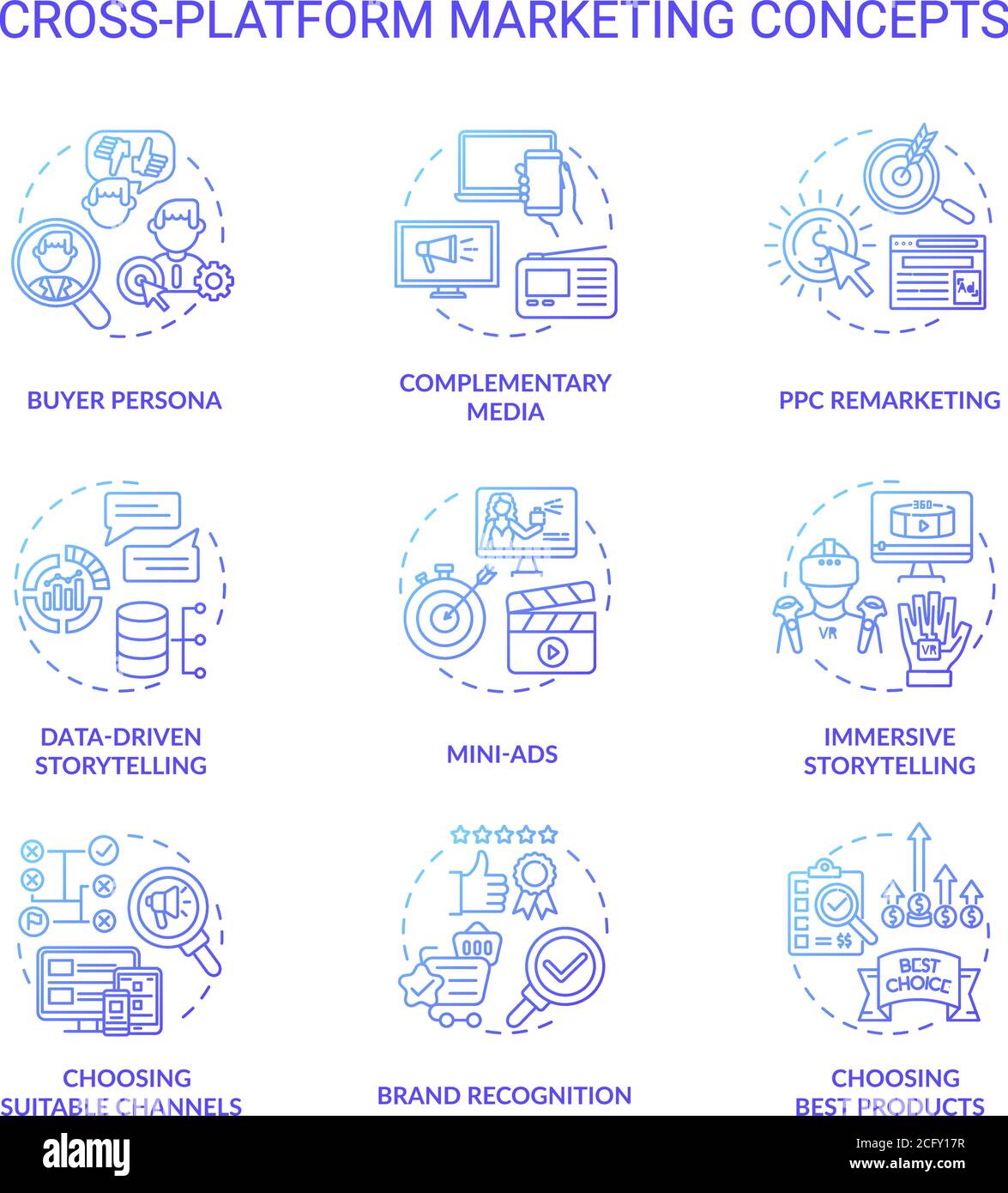 Cross-platform marketing concept icons set Stock Vector Image & Art - Alamy