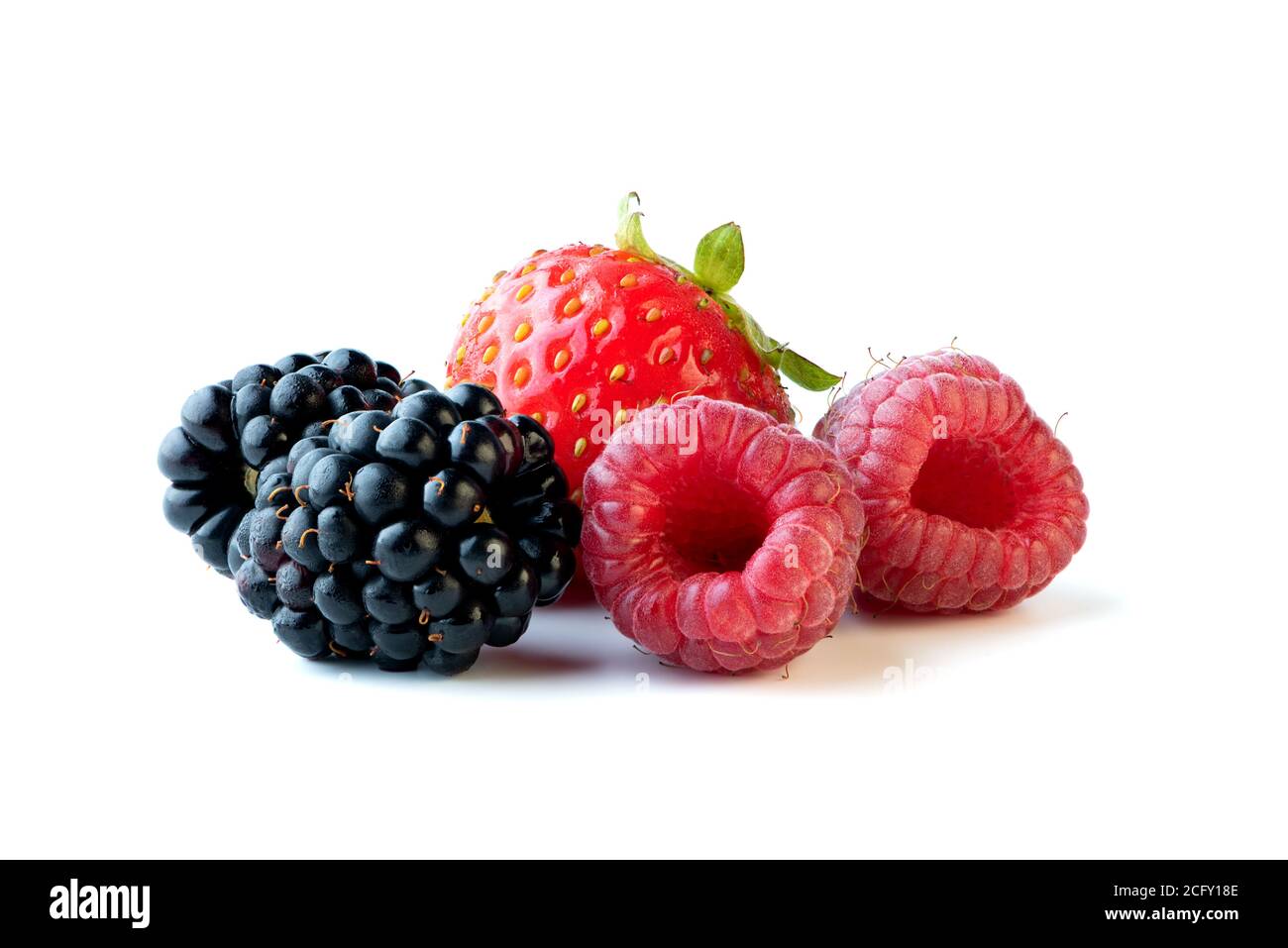 Ripe strawberry, raspberries and blackberries isolated on white ...