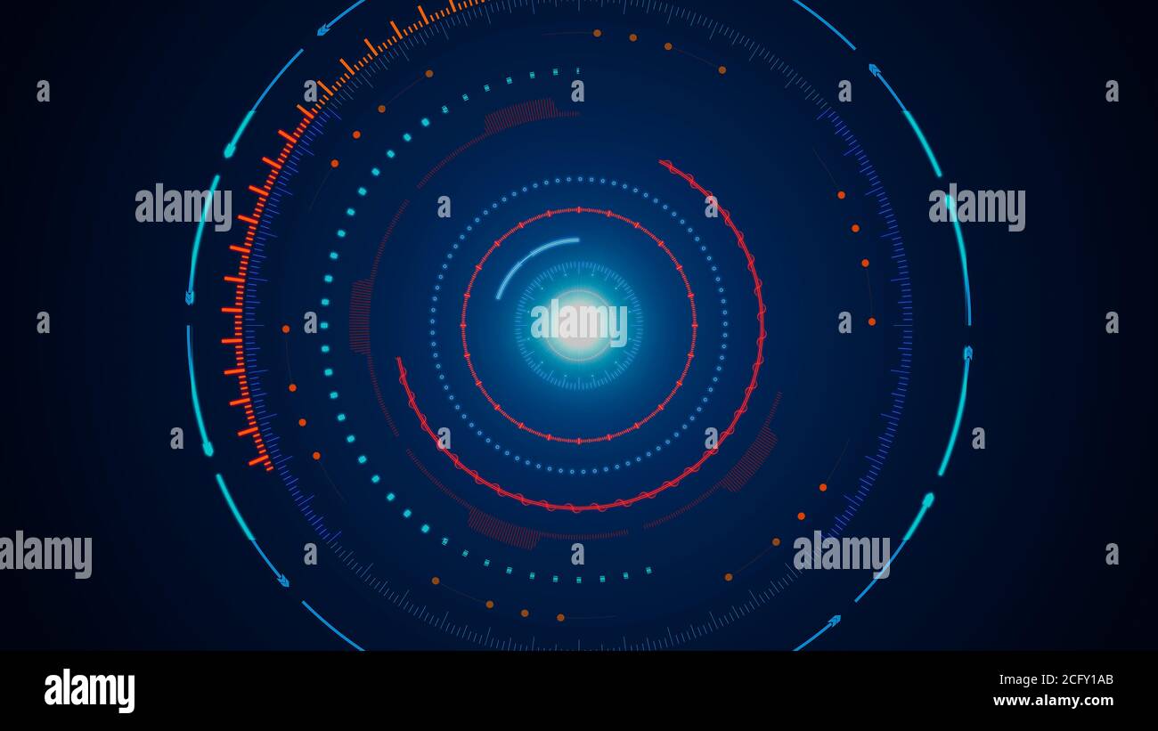 Circle HUD colorful outline elements on blue gradient background. 3D ...