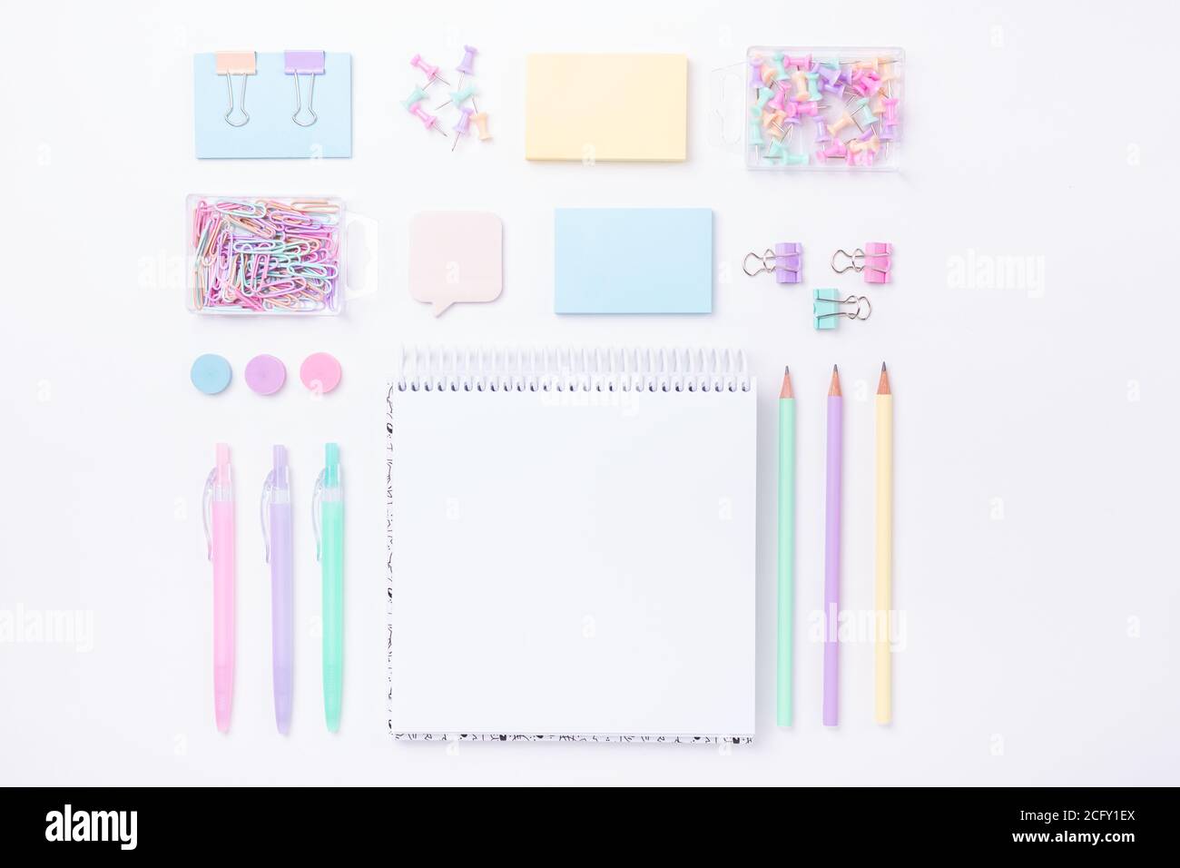 School supplies in pastel color Back to school concept Flat lay Top ...