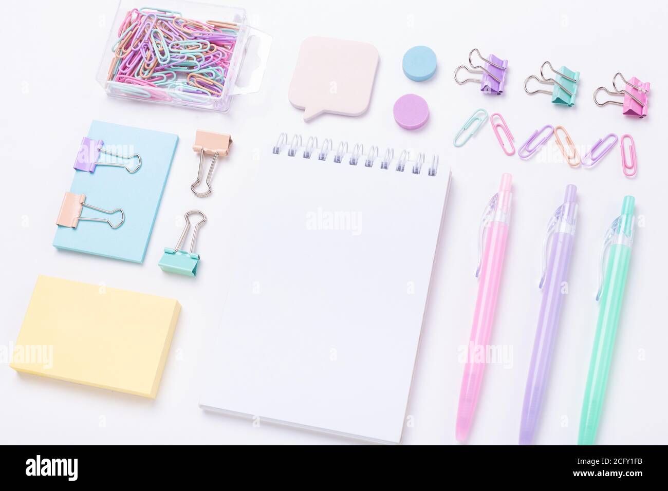 School supplies in pastel color Back to school concept Flat lay Top ...