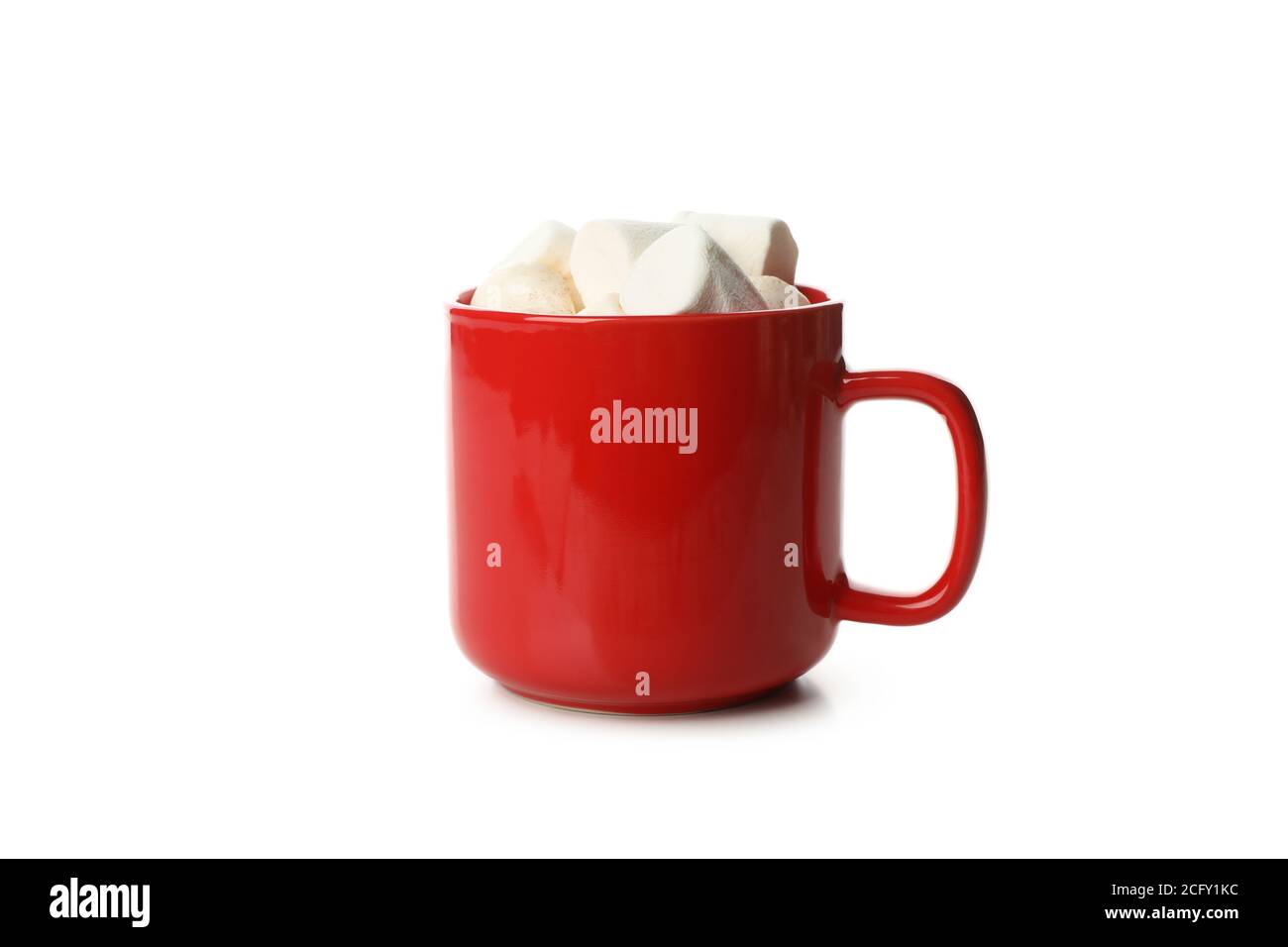 Red cup with marshmallows isolated on white background Stock Photo - Alamy