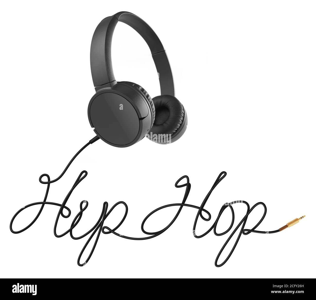 Headphones with hip hop cable on white background Stock Photo - Alamy