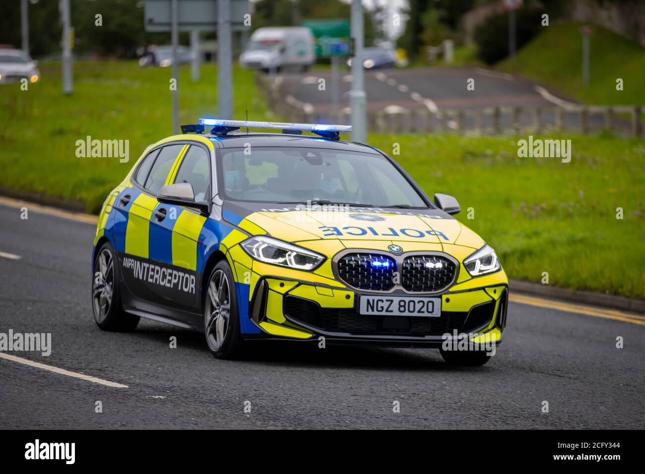 A BMW police vehicle on show during the launch by the PSNI of the new Automatic Number Plate ...