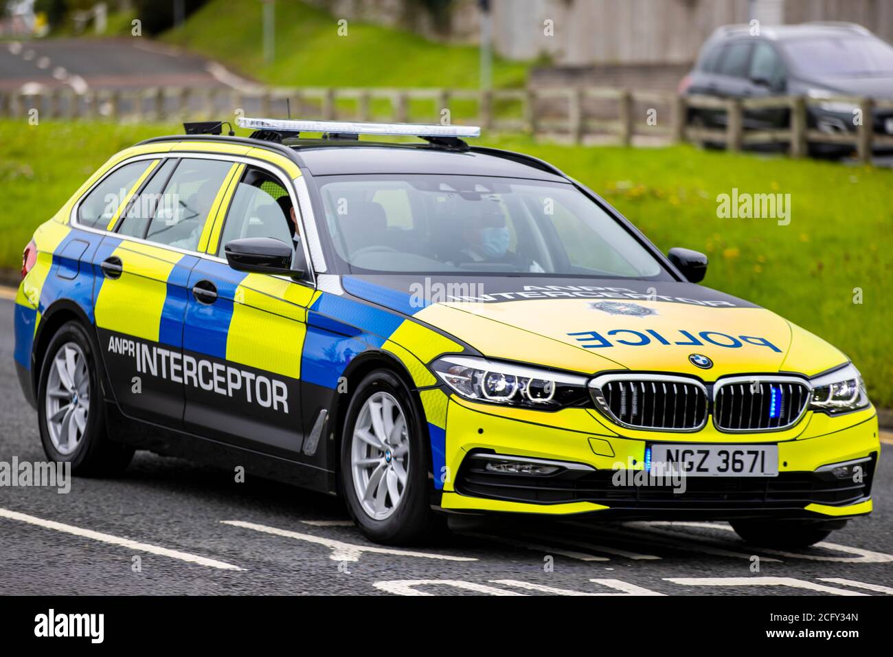A BMW police vehicle on show during the launch by the PSNI of the new Automatic Number Plate ...