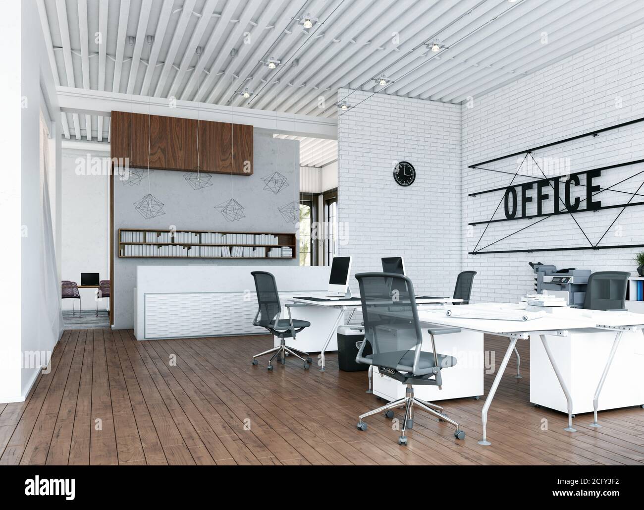 contemporary loft office interior. 3d rendering design concept Stock ...