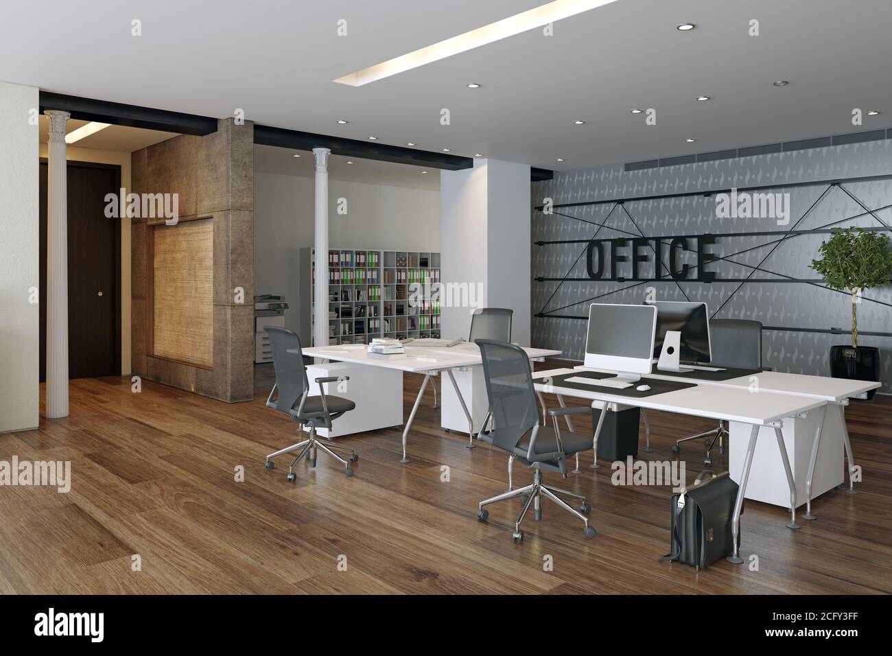 contemporary loft office interior. 3d rendering design concept Stock ...
