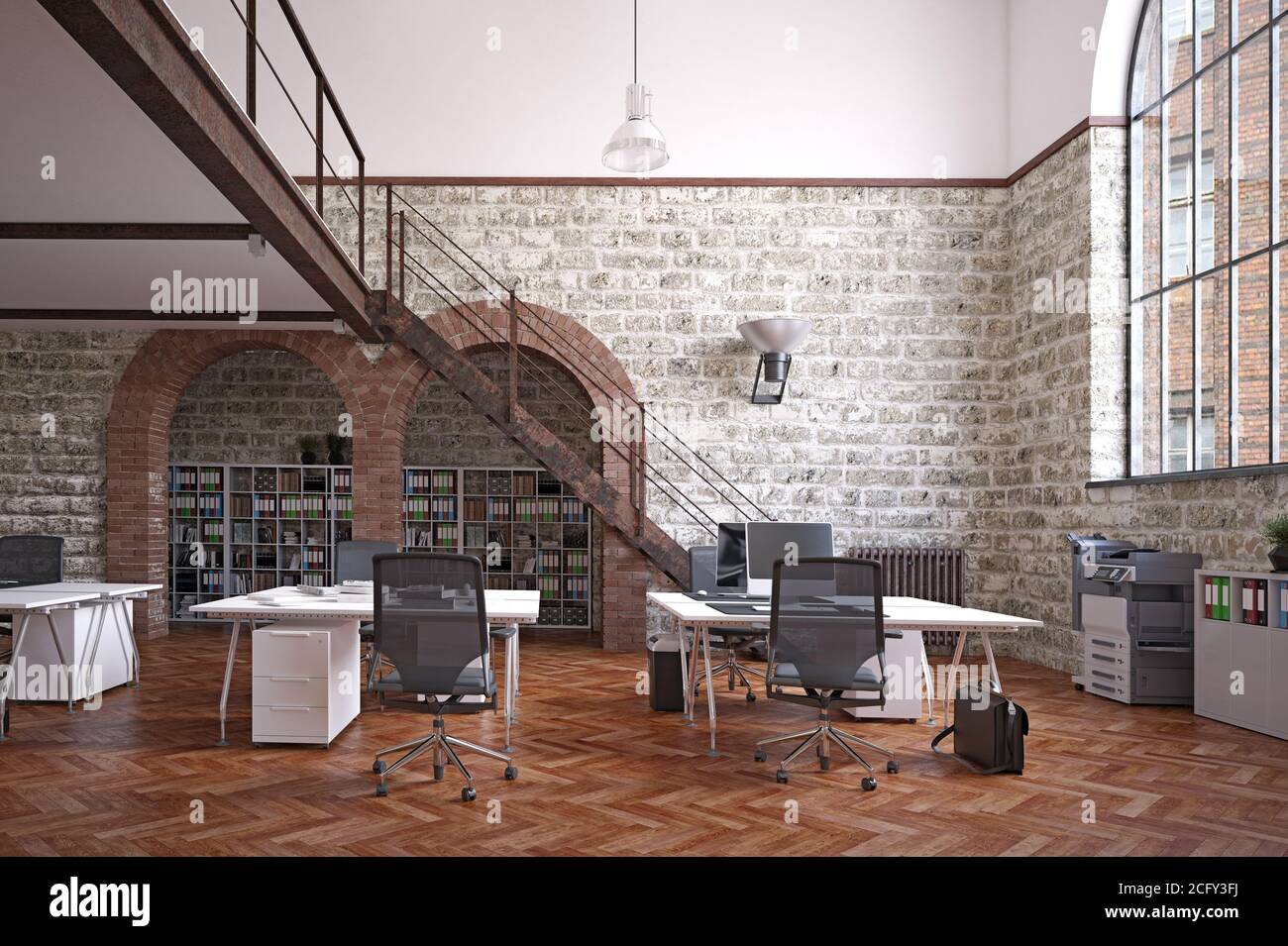 contemporary loft office interior. 3d rendering design concept Stock ...