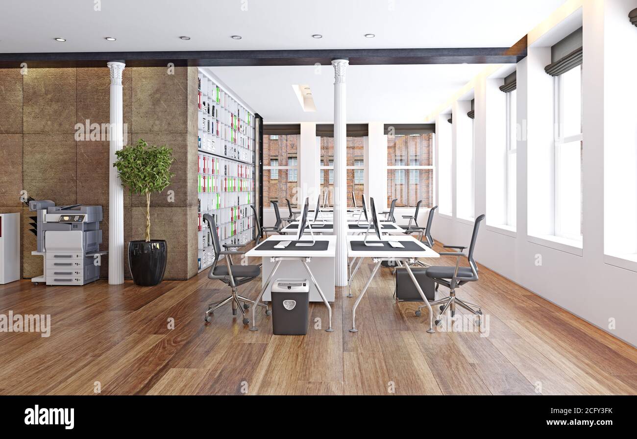 contemporary loft office interior. 3d rendering design concept Stock ...