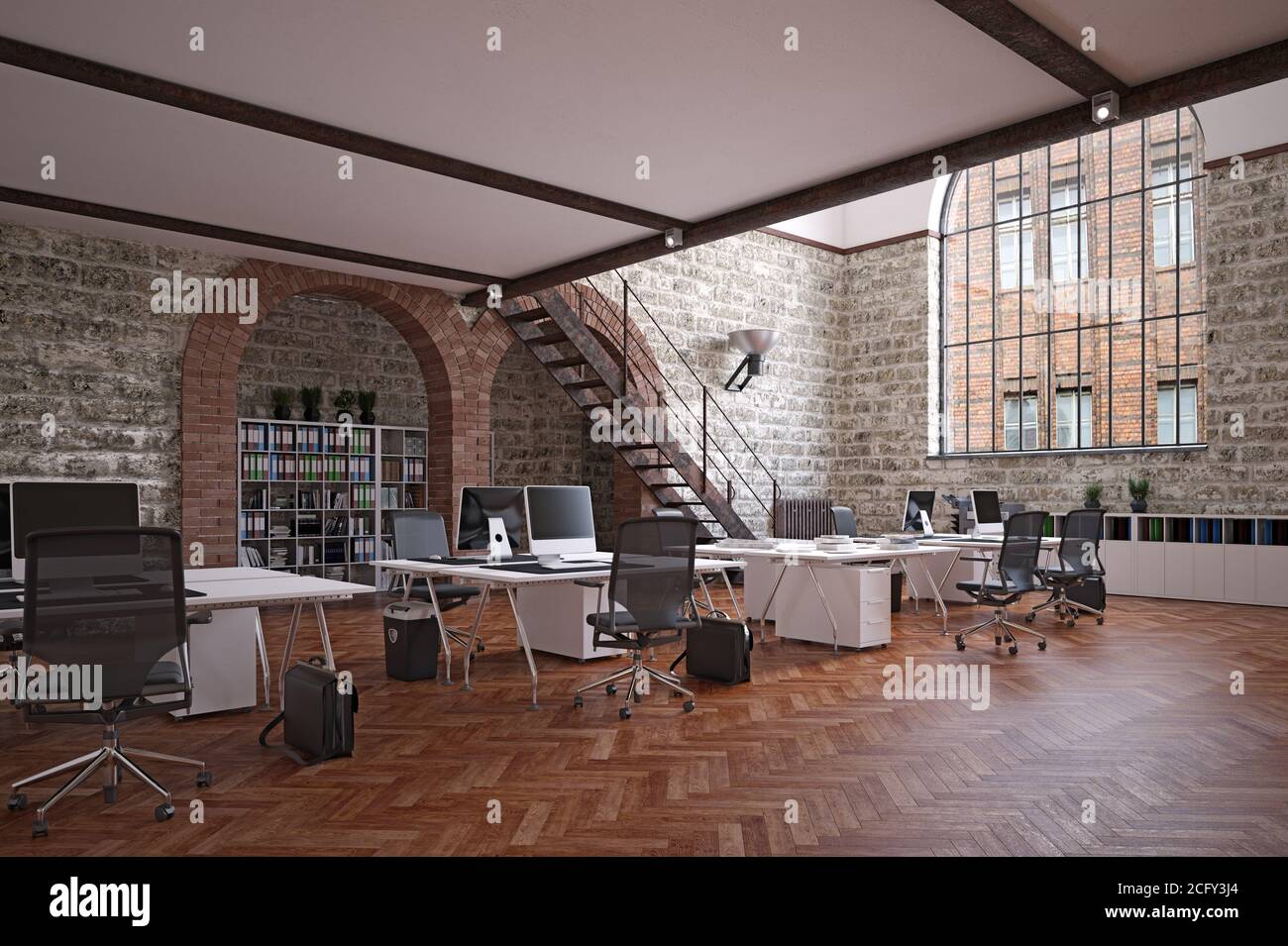 contemporary loft office interior. 3d rendering design concept Stock ...