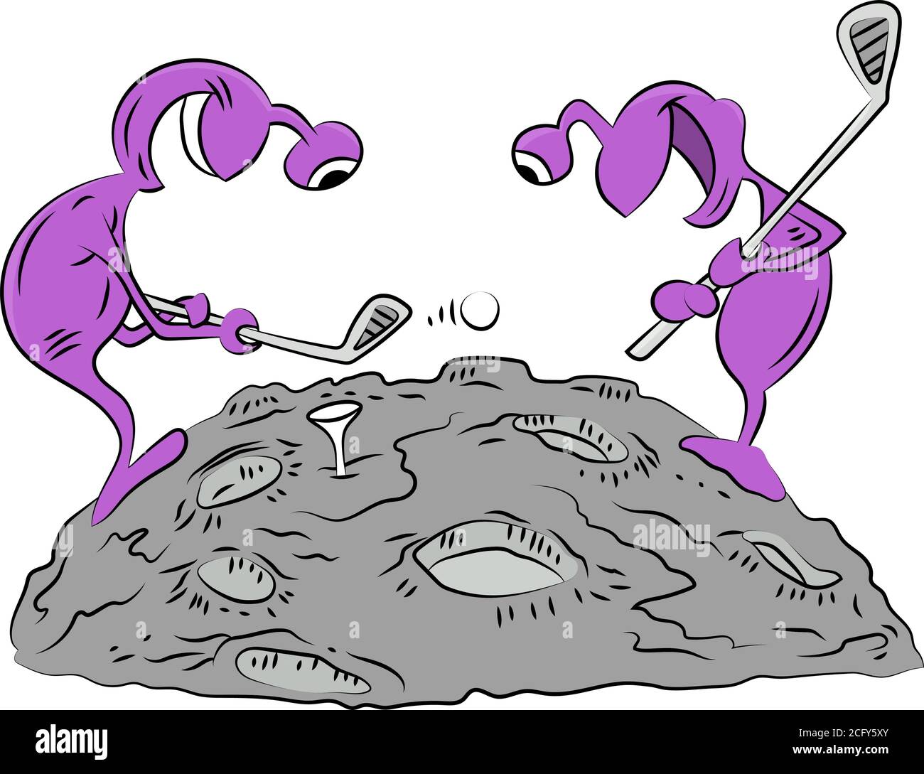 Cartoon aliens playing golf on moon vector illustration Stock Vector ...