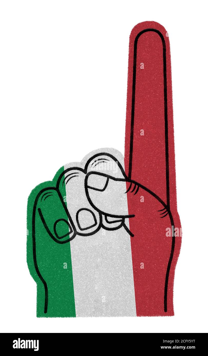Italy sport foam hand isolated on white Stock Photo - Alamy