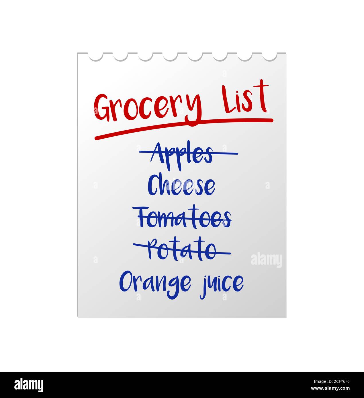 concept of a product list of products that need to be purchased written ...