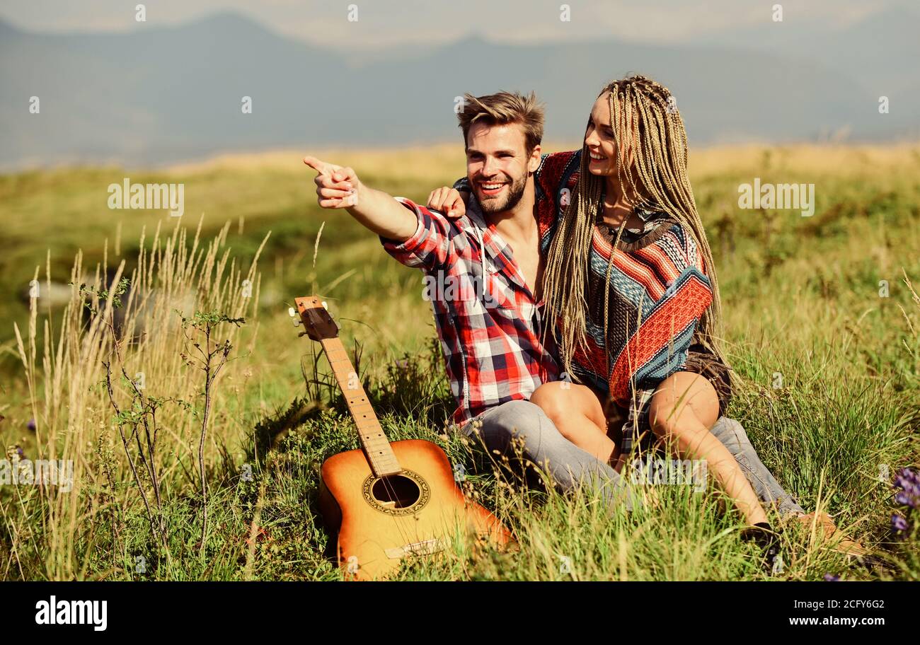 Enjoying each other. Summer hike. Breathtaking feelings. Hiking romance ...