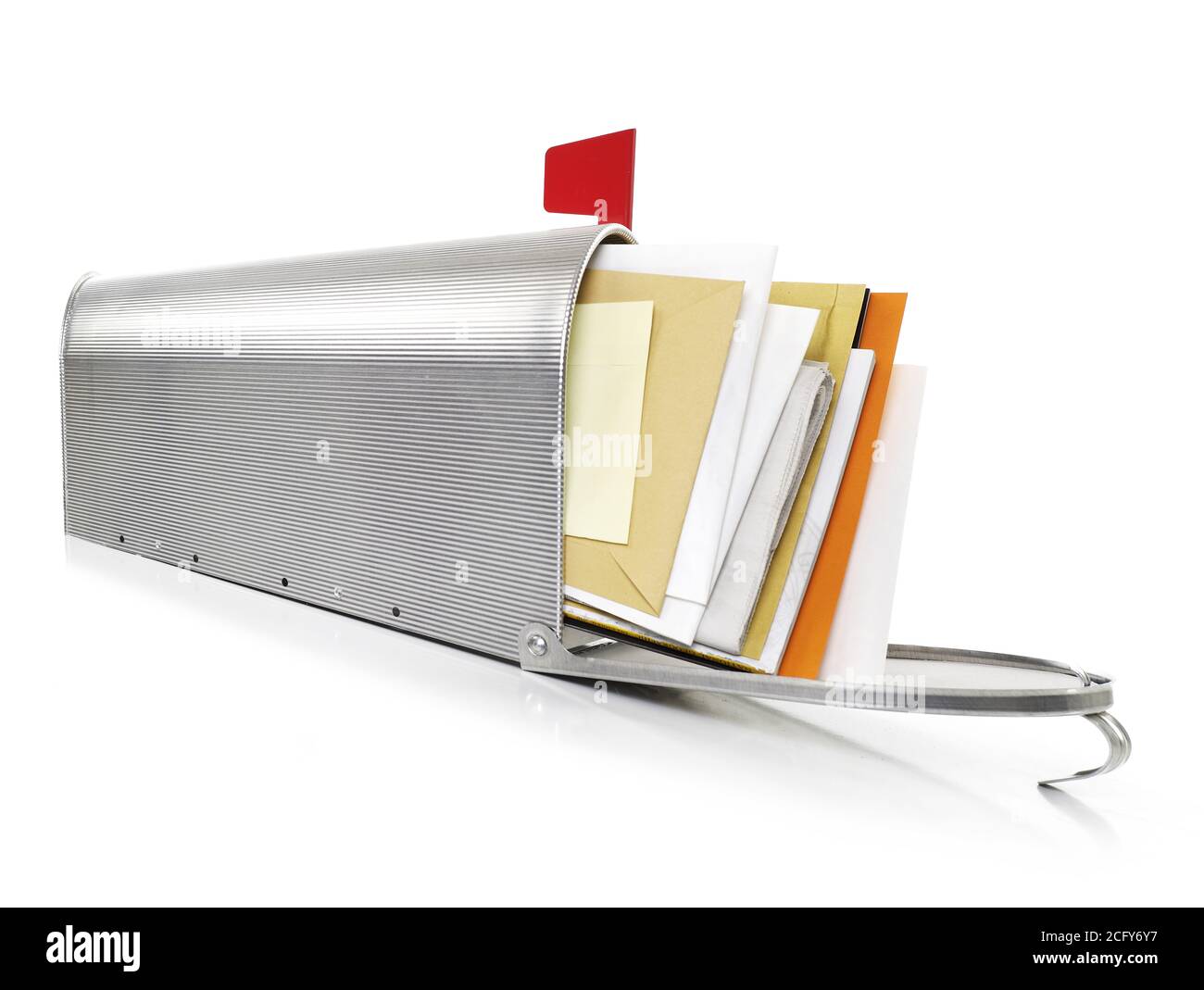 Mailbox full with correspondence, white background Stock Photo - Alamy