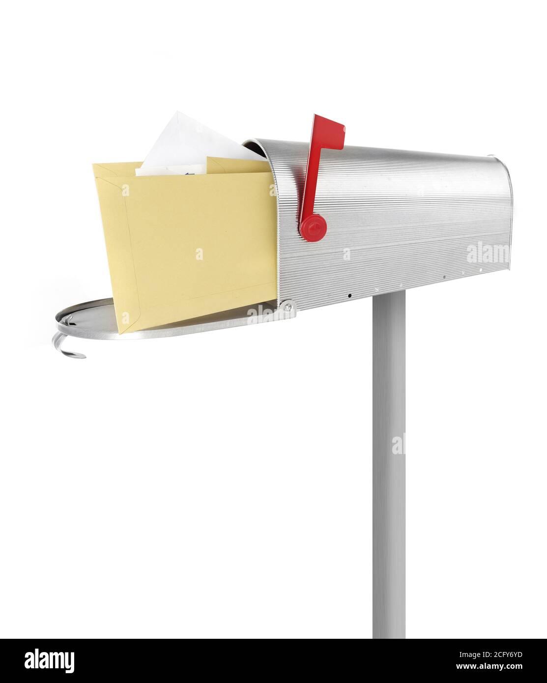 Mailbox full with envelopes, white background Stock Photo - Alamy