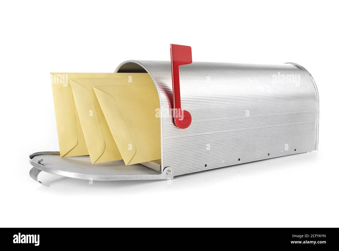 Mailbox full with envelopes, white background Stock Photo - Alamy