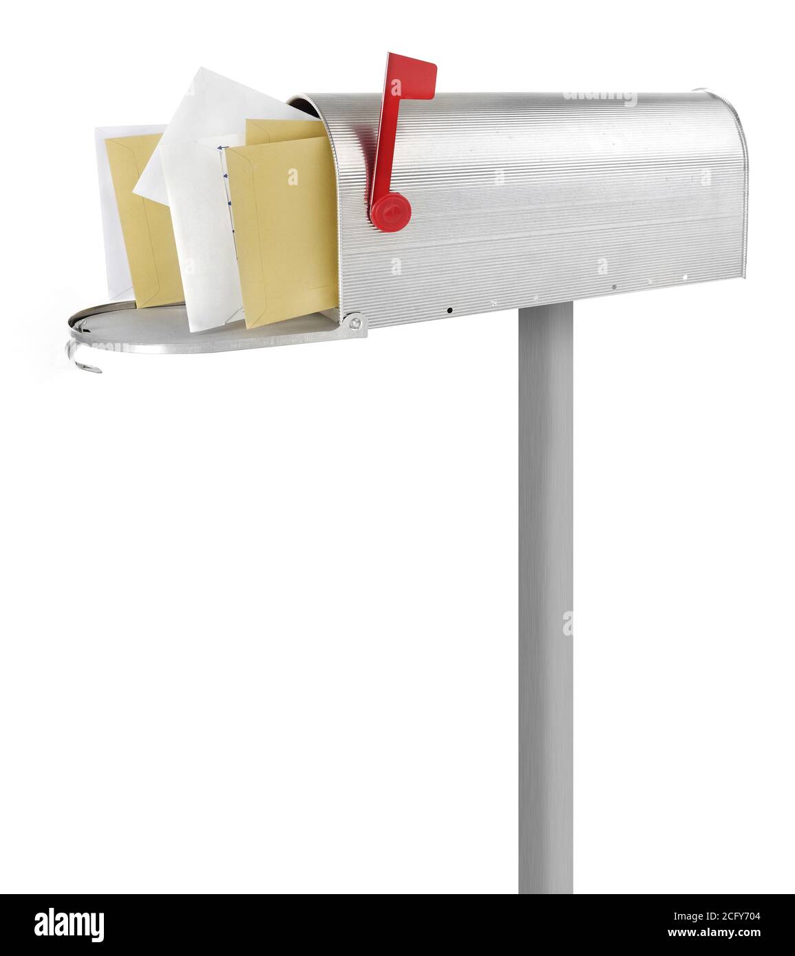 Mailbox full with envelopes, white background Stock Photo - Alamy