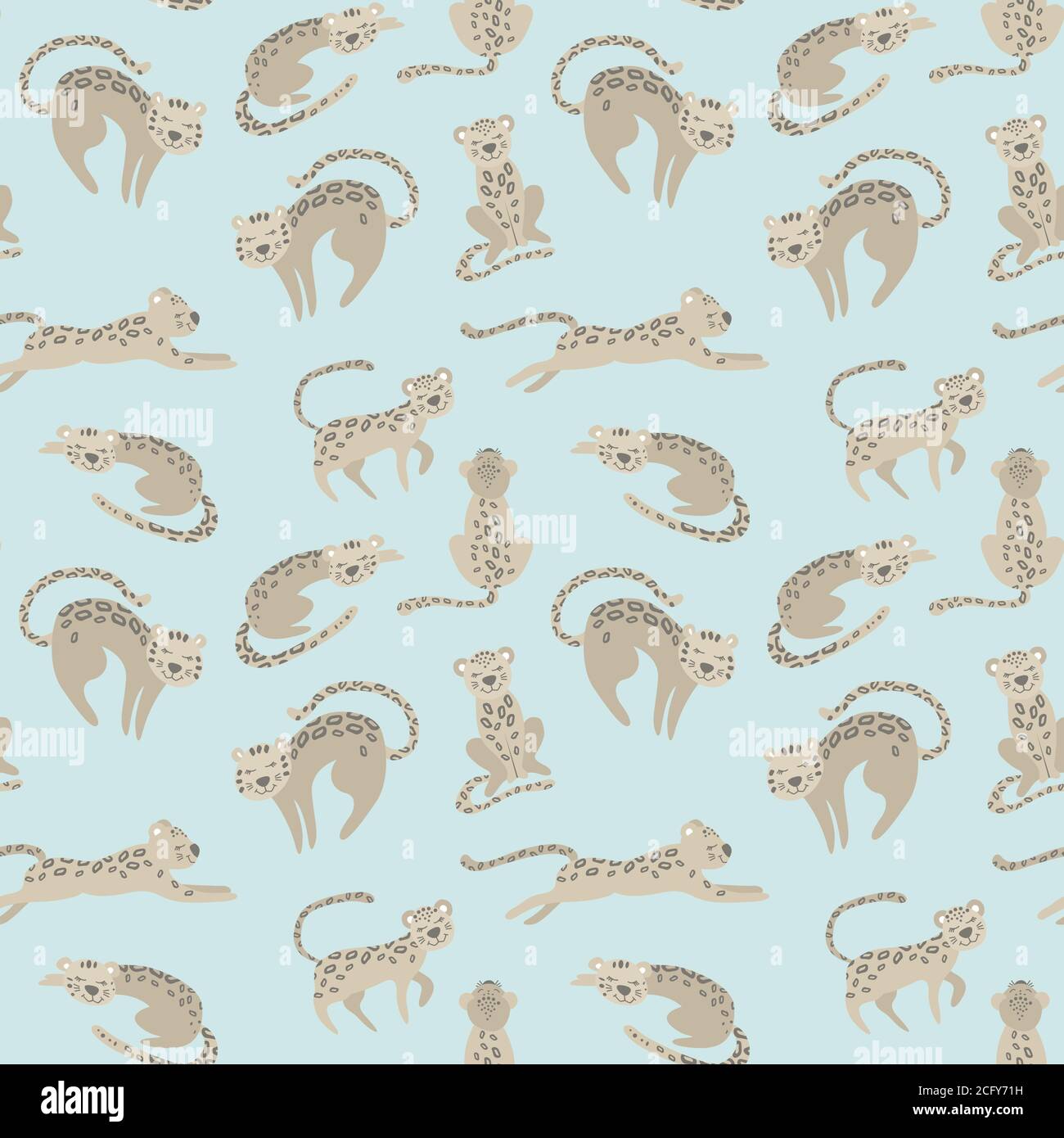 Leopard seamless pattern on light blue background. Vector illustration ...