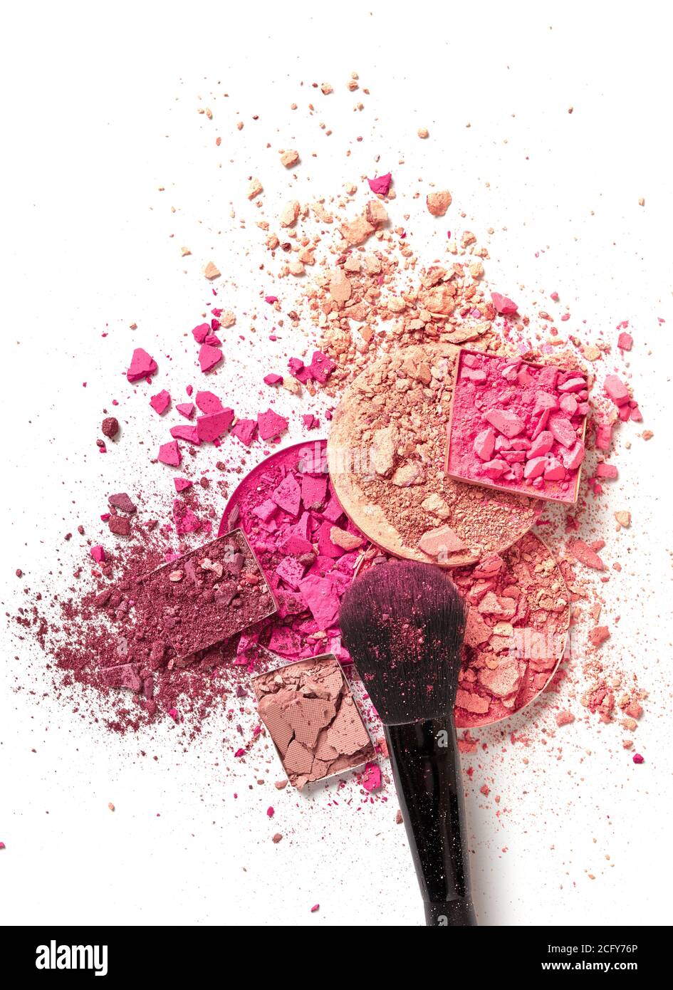 Make-up powders and brush on white background Stock Photo - Alamy