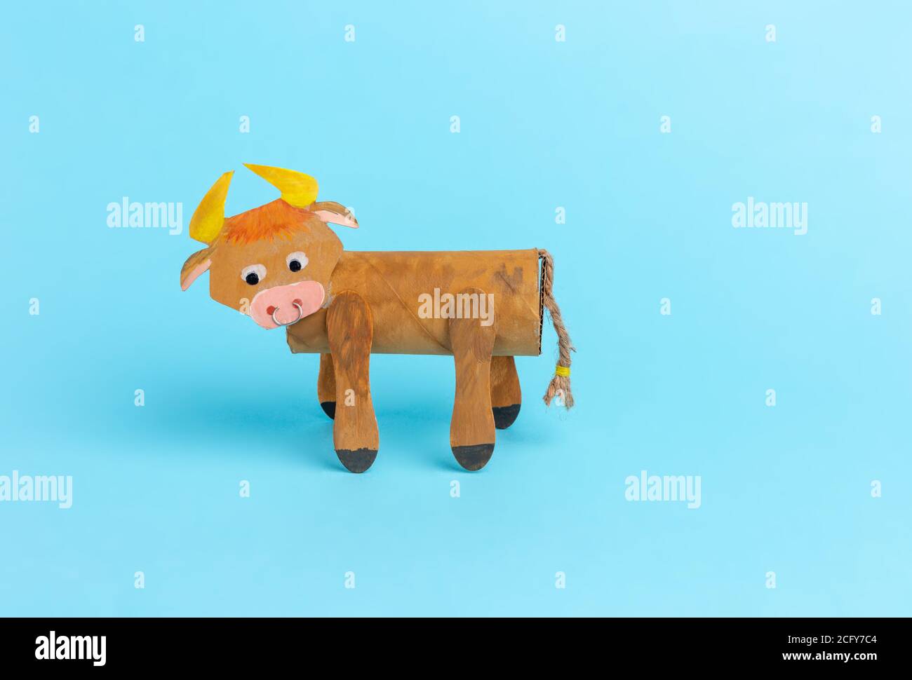 bull or ox made by kids from toilet paper roll, tutorial, DIY, step by ...