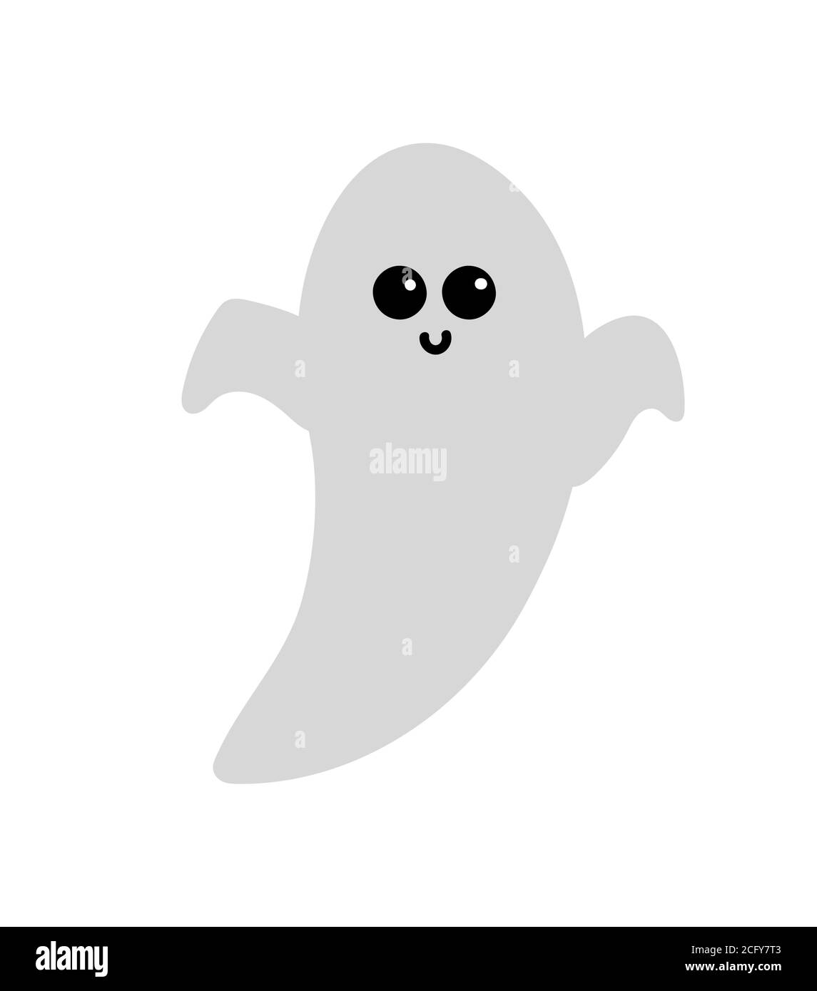 Cute Halloween scarry day symbols. Funny cartoon ghost is on white ...