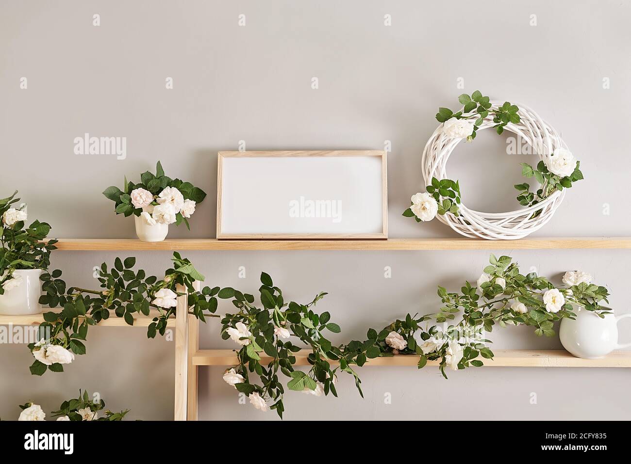 Floral background. Flower shop interior. Floral design studio, making ...