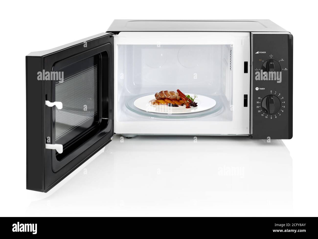 White microwave oven with open door, isolated on white Stock Photo - Alamy