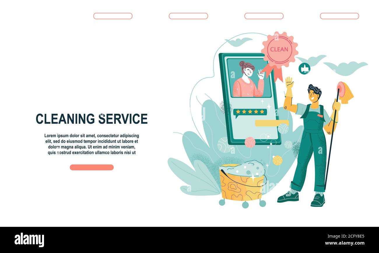Cleaning company website or landing page flat cartoon vector ...