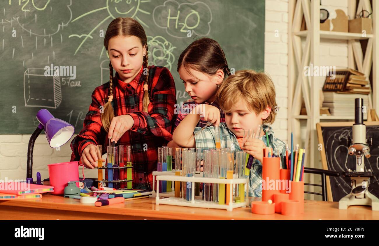 Science and education. chemistry lab. back to school. happy children ...