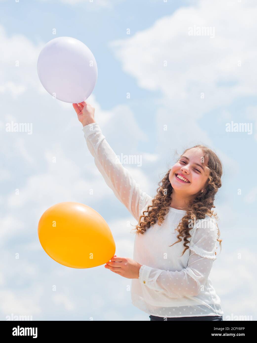 Higher and higher everyday. Cheerful girl have fun. Freedom concept ...